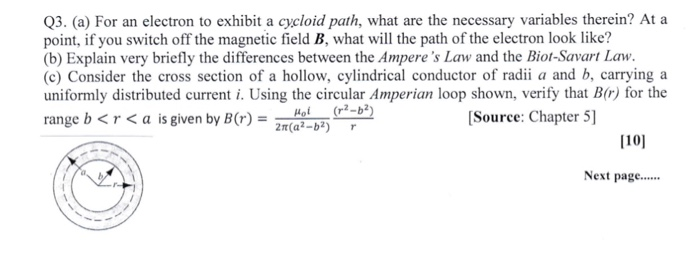 Solved Q3. (a) For an electron to exhibit a cycloid path, | Chegg.com
