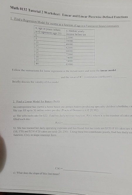Math 0132 ﻿Tutorial 2 ﻿Workshect: Linear and Linear | Chegg.com