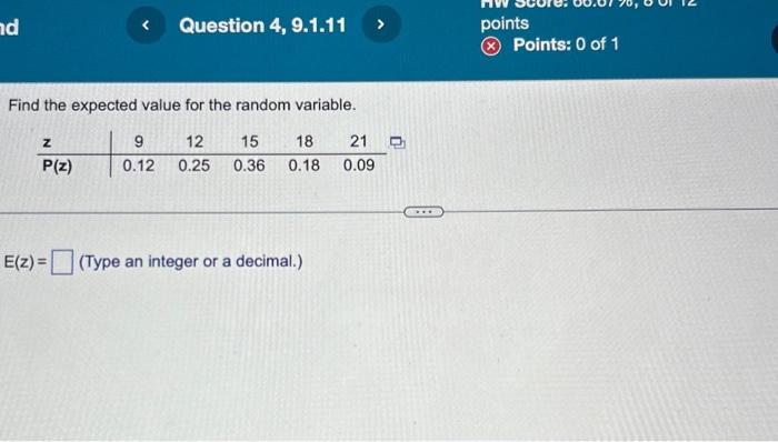 Solved Find the expected value for the random variable. | Chegg.com