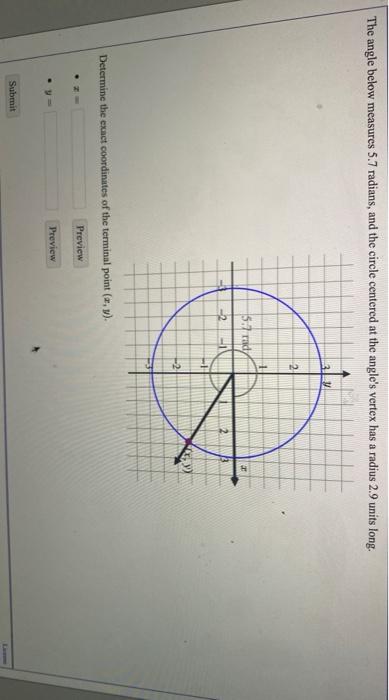 Solved The angle below measures 5.7 radians, and the circle | Chegg.com
