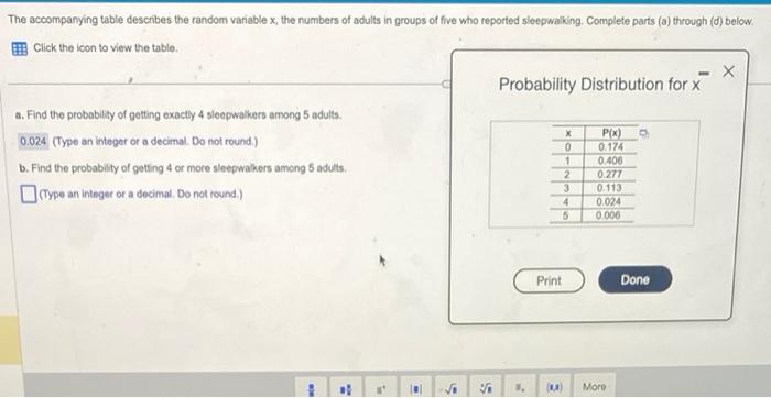 Solved The accompanying table describes the random variable | Chegg.com