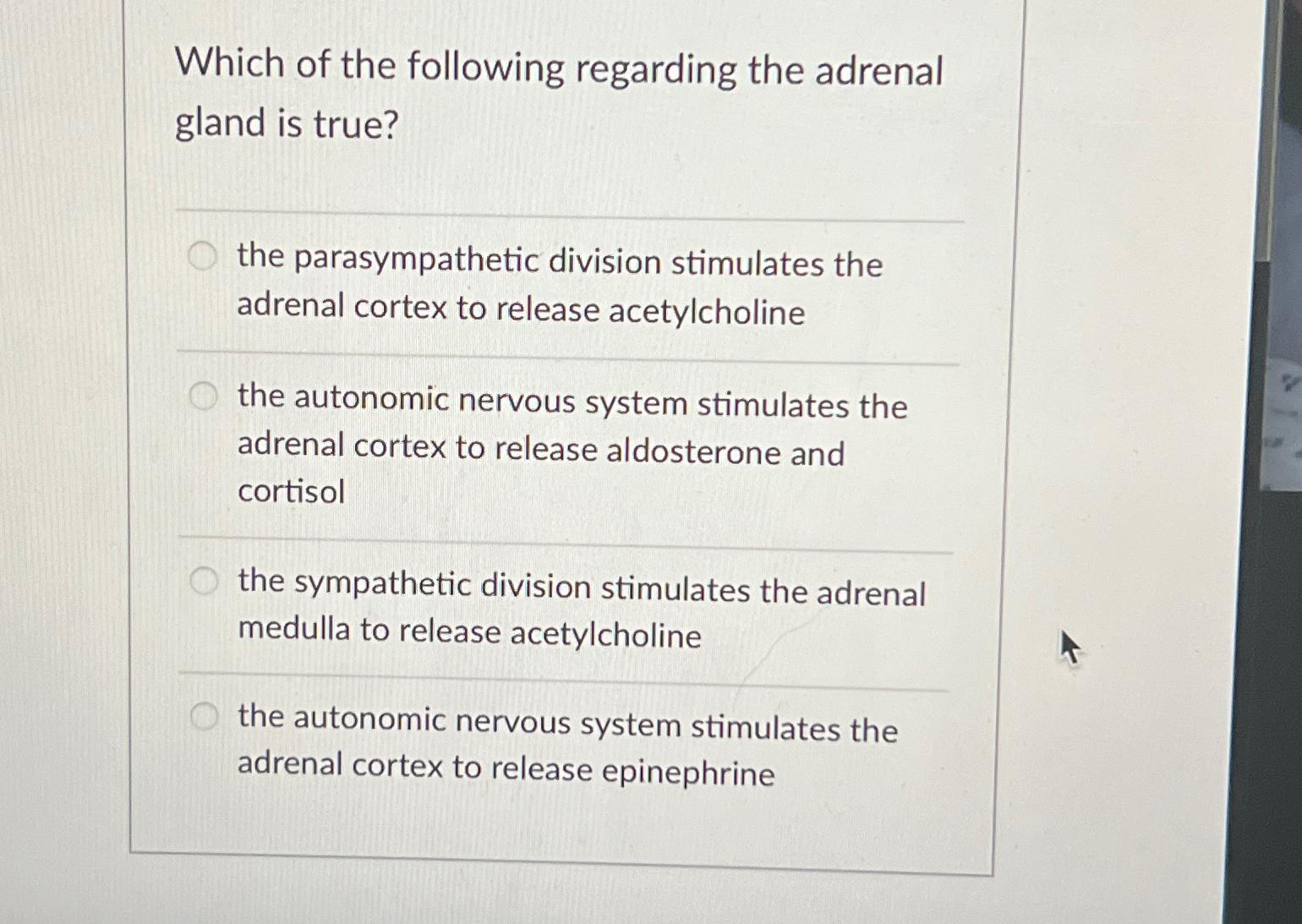 Solved Which of the following regarding the adrenal gland is | Chegg.com