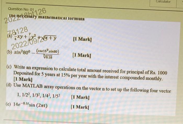 Solved [1Mark] (b) sin280∘−30.18(cos15∘sin80) [1 Mark] (c) | Chegg.com