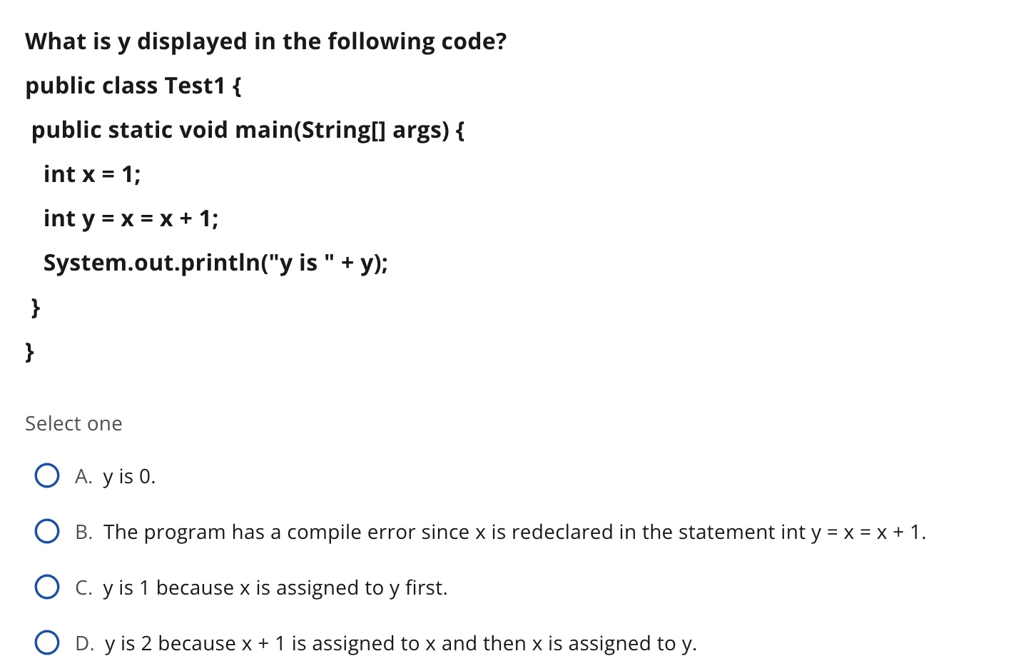 Solved What is y displayed in the following code?```public | Chegg.com