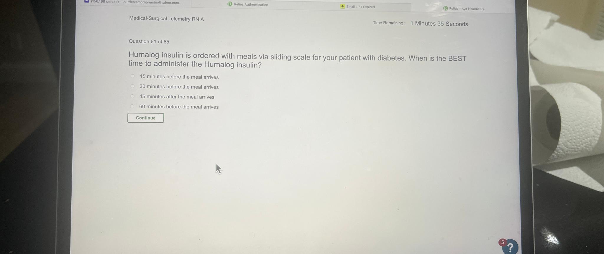 Solved Medical-Surgical Telemetry RN ATime Remaining :1 | Chegg.com