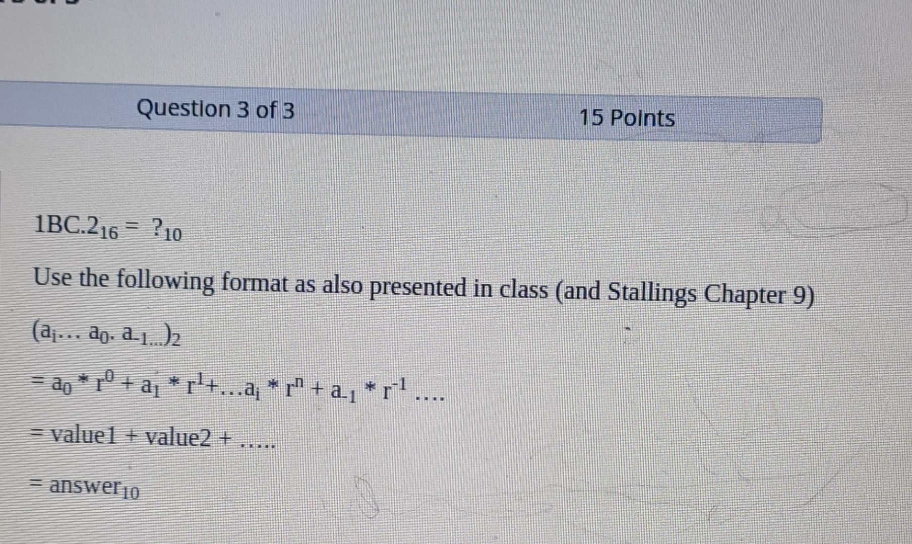 Solved \\[ 1 \\mathrm{BC} \\cdot 2_{16}=?_{10} \\] Use the | Chegg.com