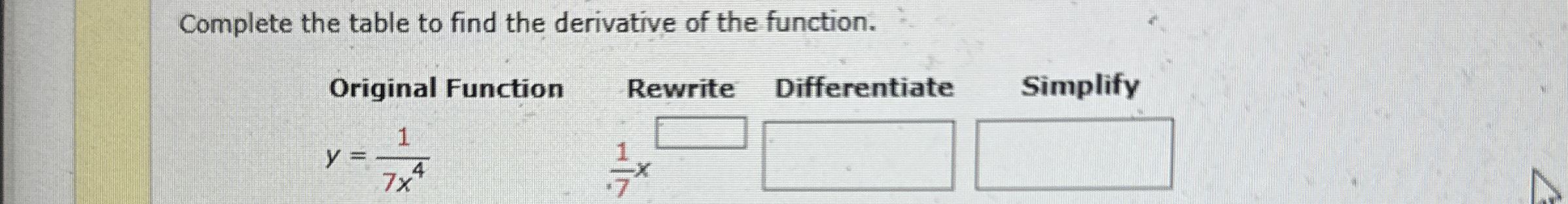 Solved Complete the table to find the derivative of the | Chegg.com