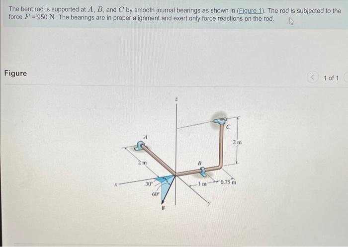 Solved The bent rod is supported at A,B, and C by smooth | Chegg.com