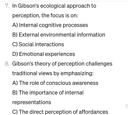 Solved In Gibson's ecological approach to perception, the | Chegg.com