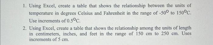 Solved 1. Using Excel, create a table that shows the | Chegg.com
