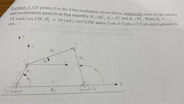 Solved blem 3: (25 points) For the 4-bar mechanism shown | Chegg.com