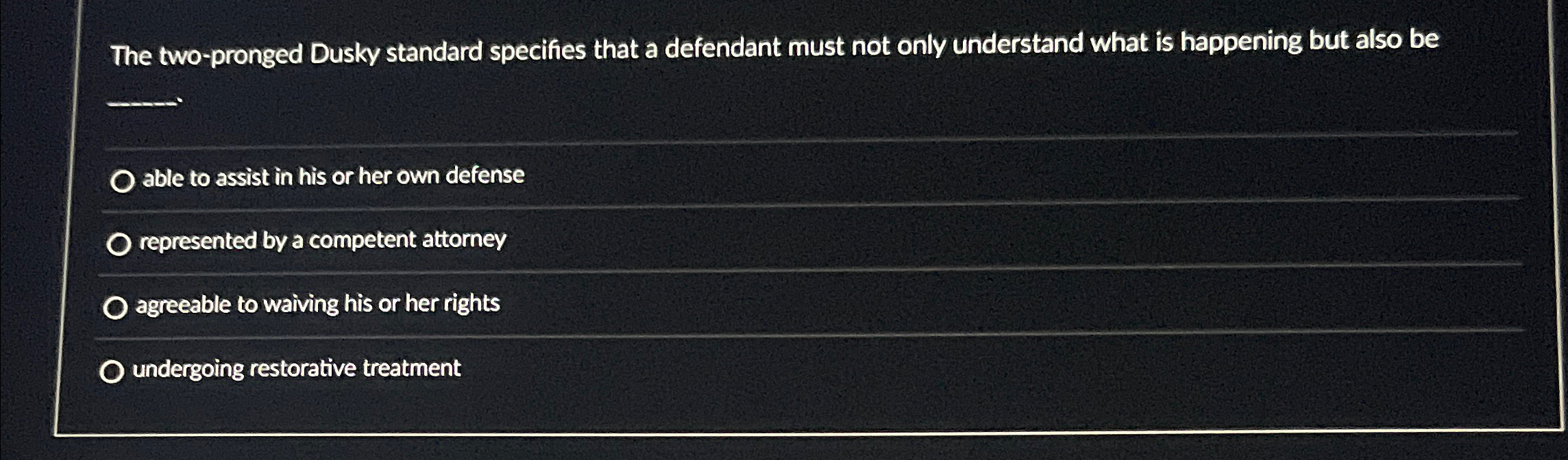 Solved The two-pronged Dusky standard specifies that a | Chegg.com