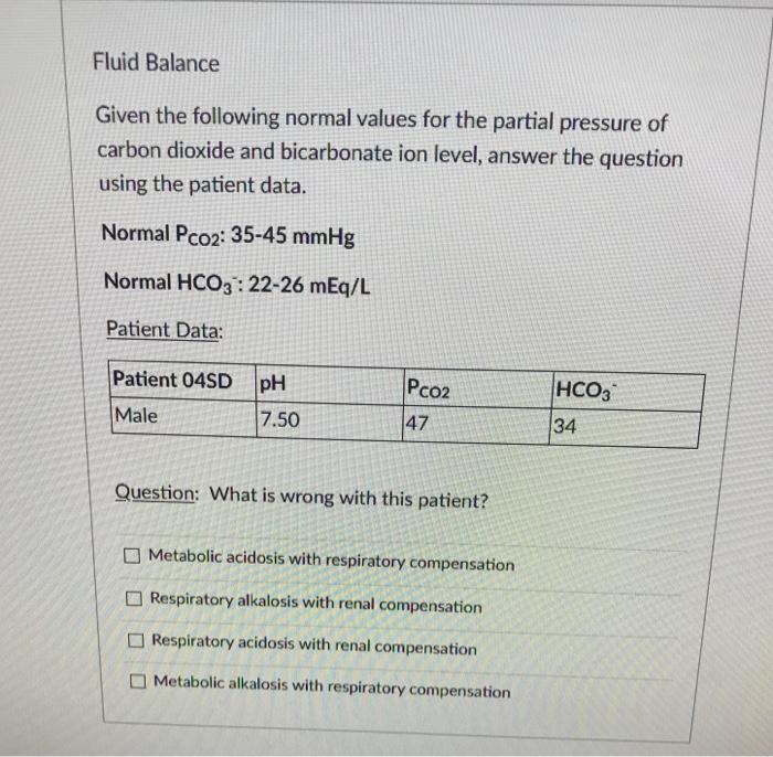 Solved Fluid Balance Given the following normal values for | Chegg.com