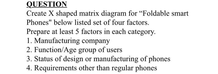 Solved QUESTION Create X shaped matrix diagram for “Foldable | Chegg.com