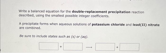 Solved Write a balanced equation for the double-replacement | Chegg.com