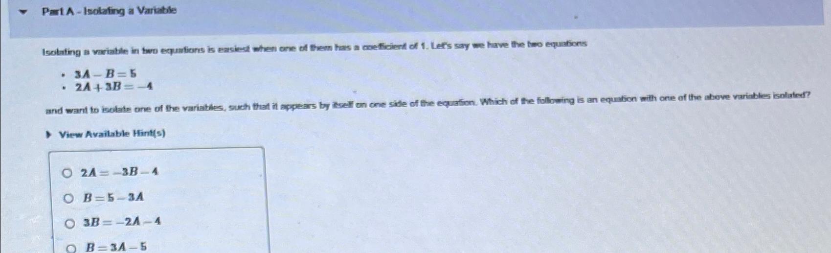 Solved Part A - ﻿Isolating a Variatilelootating a variable | Chegg.com