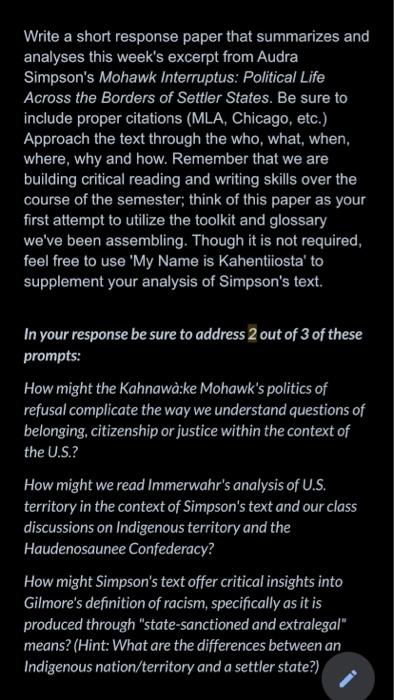Solved Write a short response paper that summarizes and | Chegg.com