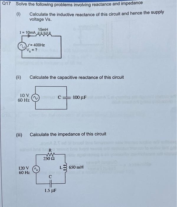 Solved 17 Solve the following problems involving reactance | Chegg.com