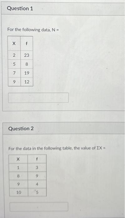 Solved For the following data, N= Question 2 For the data in | Chegg.com