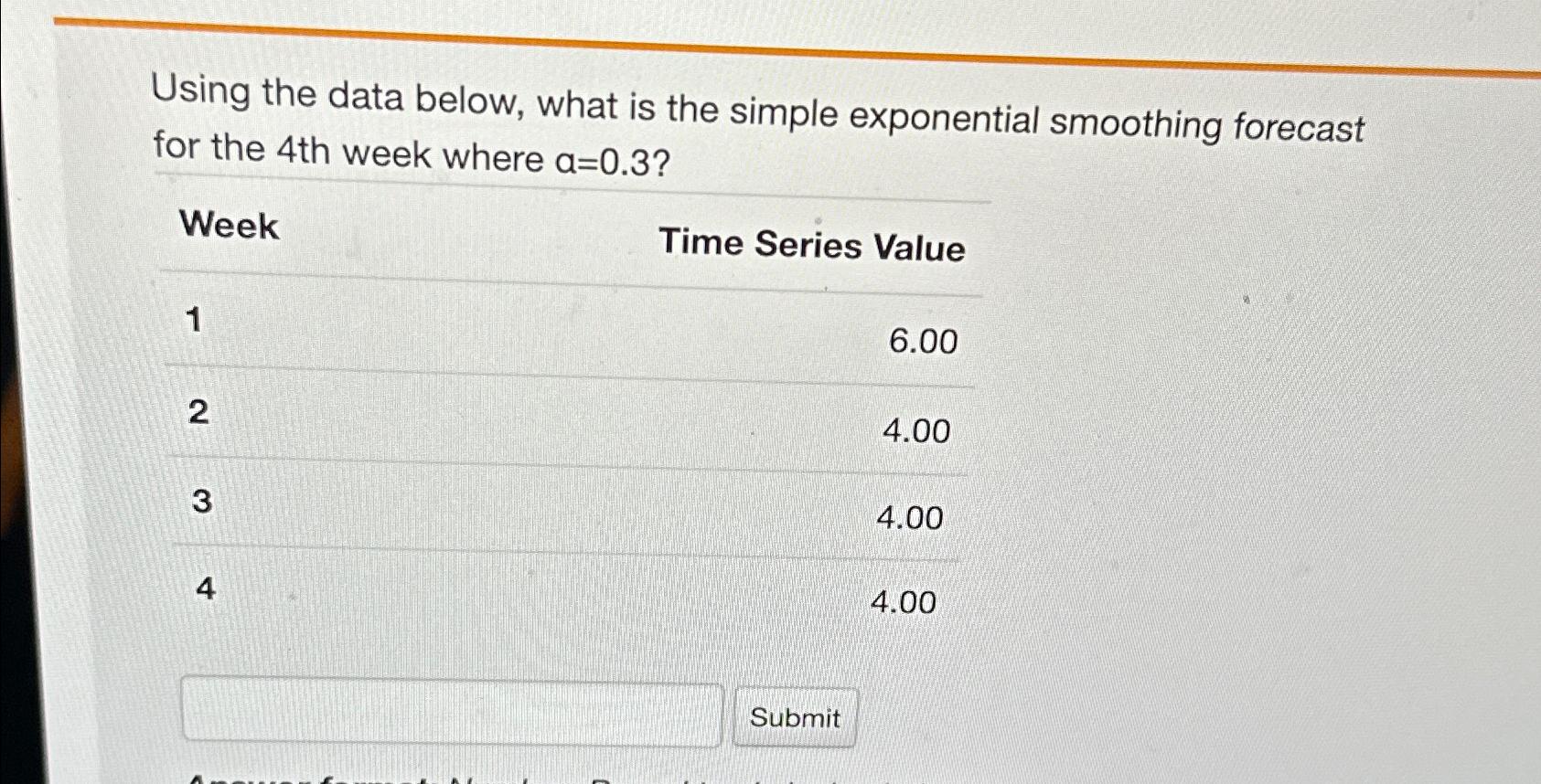 Solved Using the data below, what is the simple exponential | Chegg.com