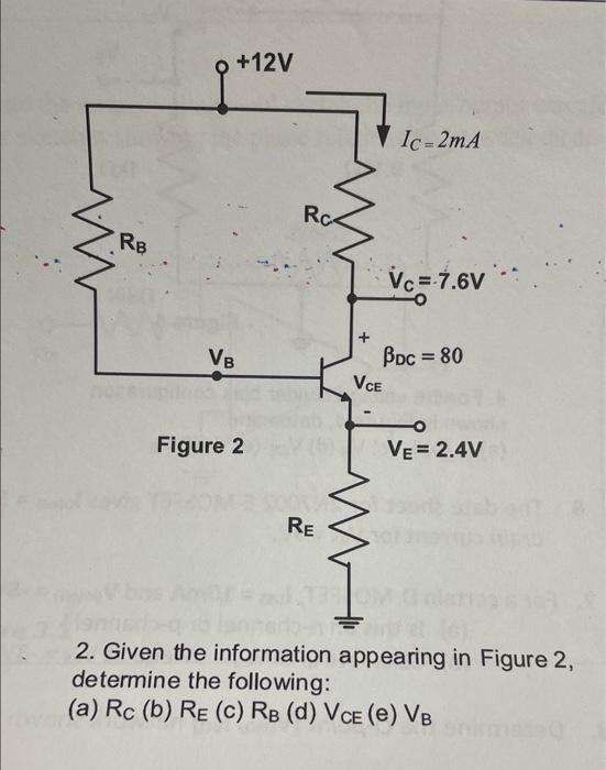 Solved +12V M Rc RB Vc=6V + Ib=40uA Bpc = 80 = VCE Figure 1 | Chegg.com