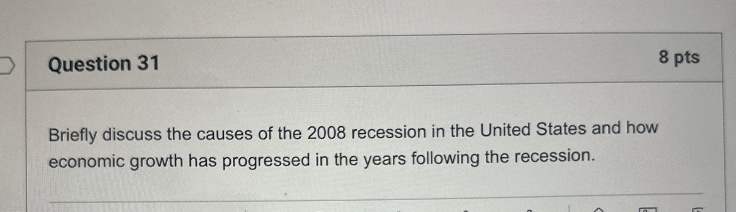 Solved Question 318ptsBriefly discuss the causes of the 2008 | Chegg.com