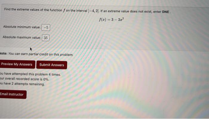 Solved Find the extreme values of the function f on the | Chegg.com