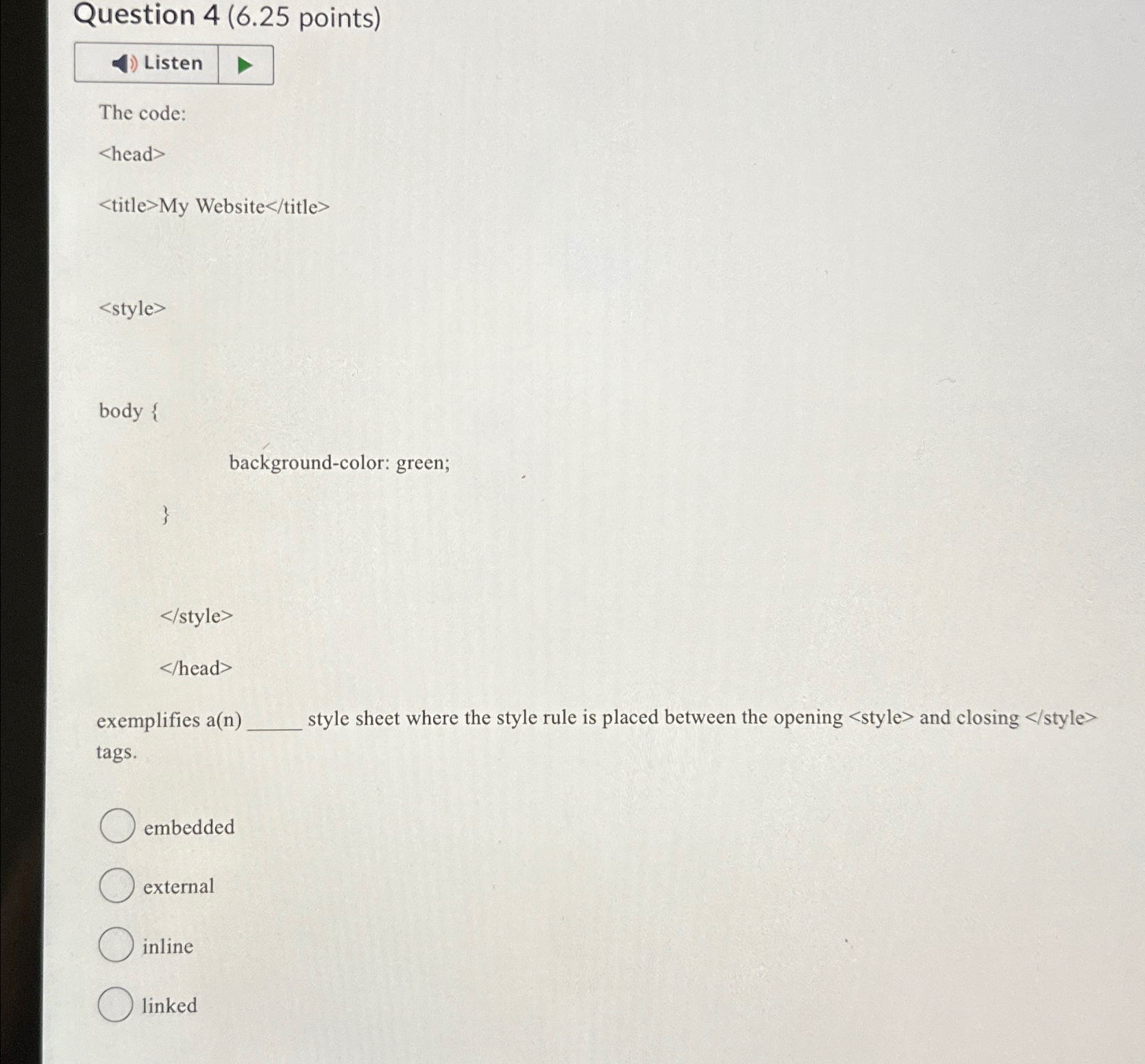 Solved Question 4 (6.25 ﻿points)ListenThe code: