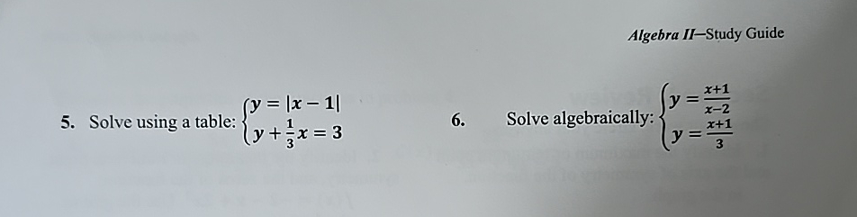Solved Algebra II-Study Guide5. ﻿Solve using a table: | Chegg.com