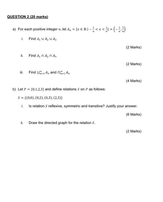 Solved a) For each positive integer n, let An={x∈R∣−n1 | Chegg.com