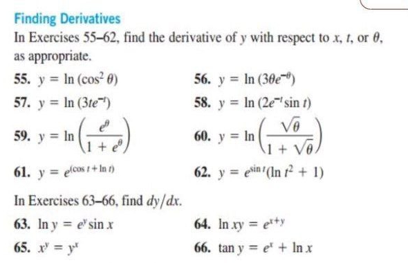Solved Finding Derivatives\\nIn Exercises 55-62, find the | Chegg.com