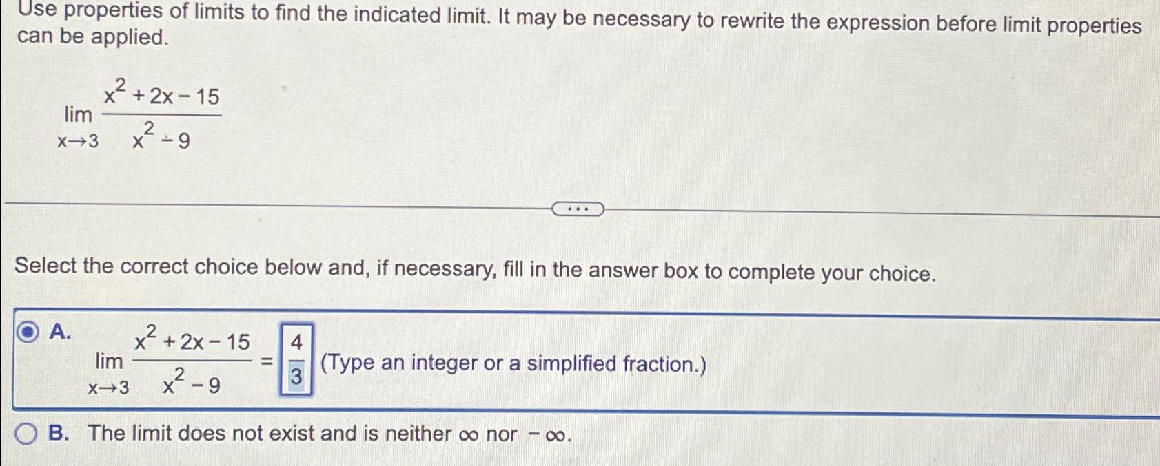 Solved Use properties of limits to find the indicated limit. | Chegg.com