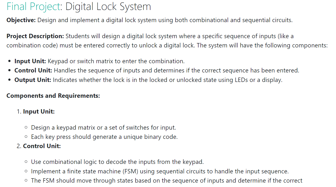 Solved Final Project: Digital Lock SystemObjective: Design | Chegg.com