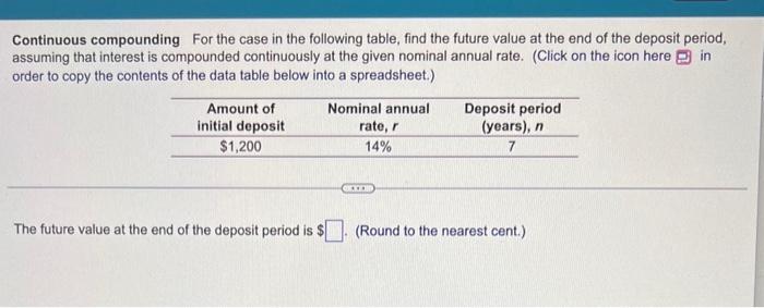 Solved Continuous compounding For the case in the following | Chegg.com