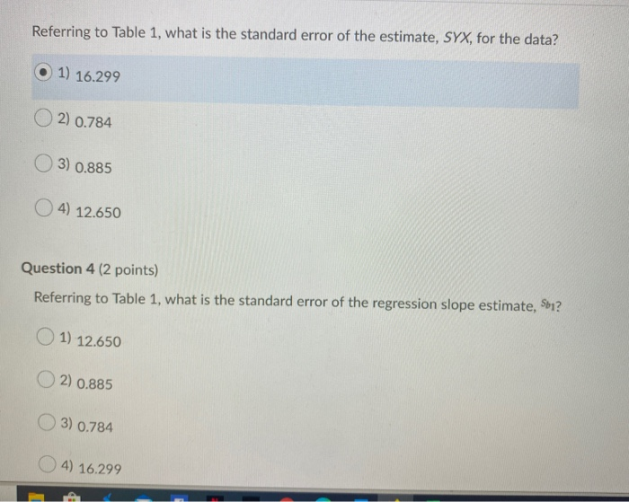 Solved Referring to Table 1, what is the standard error of | Chegg.com