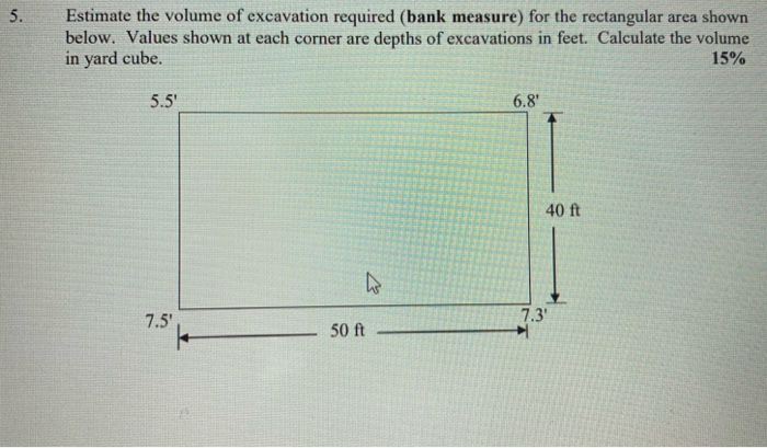 Solved 5. Estimate the volume of excavation required (bank | Chegg.com
