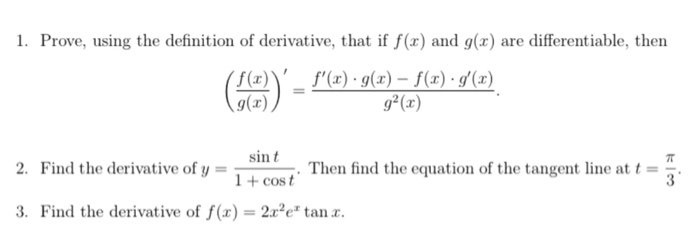 Solved 1. Prove, using the definition of derivative, that if | Chegg.com
