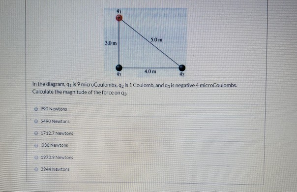 Solved In the diagram, quis 9 microCoulombs, q2 is 1 Coulomb | Chegg.com
