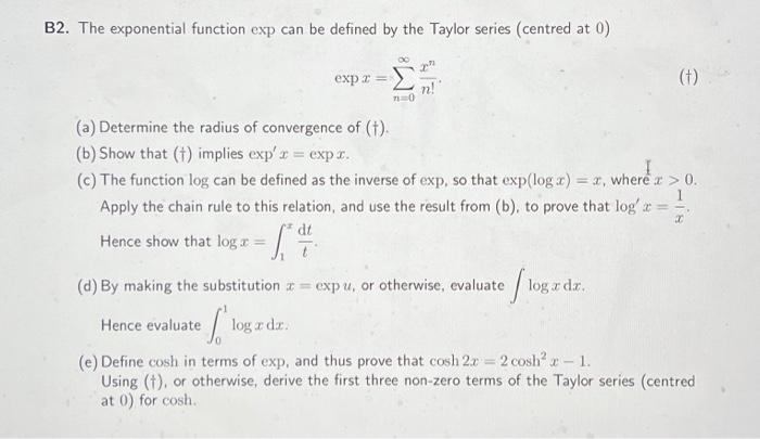 Solved B2. The exponential function exp can be defined by | Chegg.com