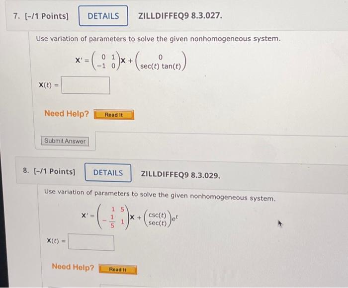 Solved Use variation of parameters to solve the given | Chegg.com