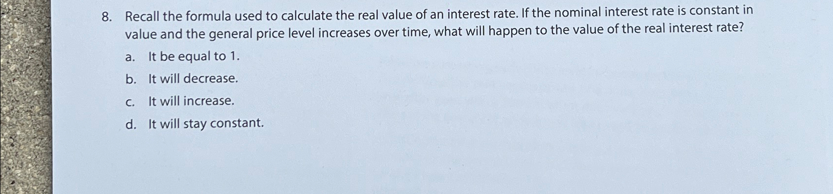 Solved Recall the formula used to calculate the real value | Chegg.com