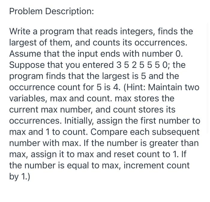 Solved Problem Description: Write a program that reads | Chegg.com
