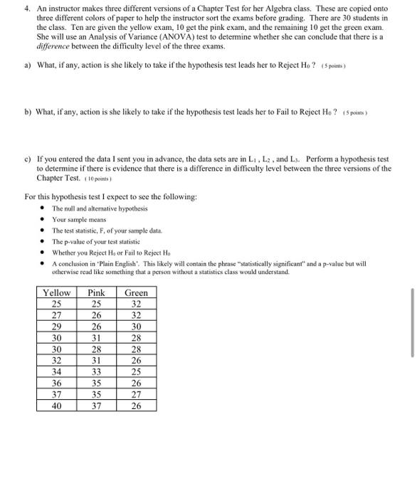 Solved 4. An instructor makes three different versions of a | Chegg.com