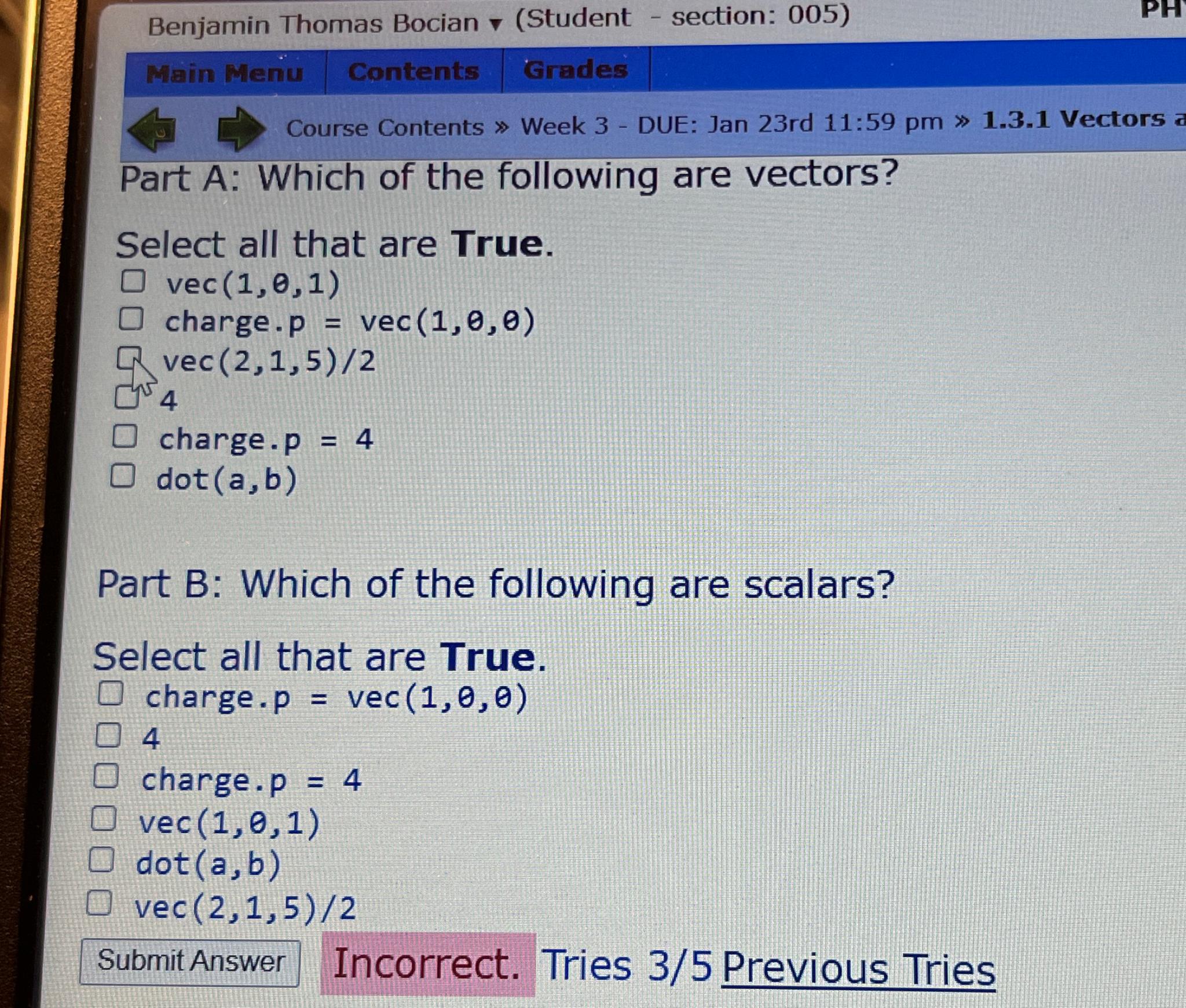 Solved Benjamin Thomas Bocian v (Student - ﻿section: | Chegg.com