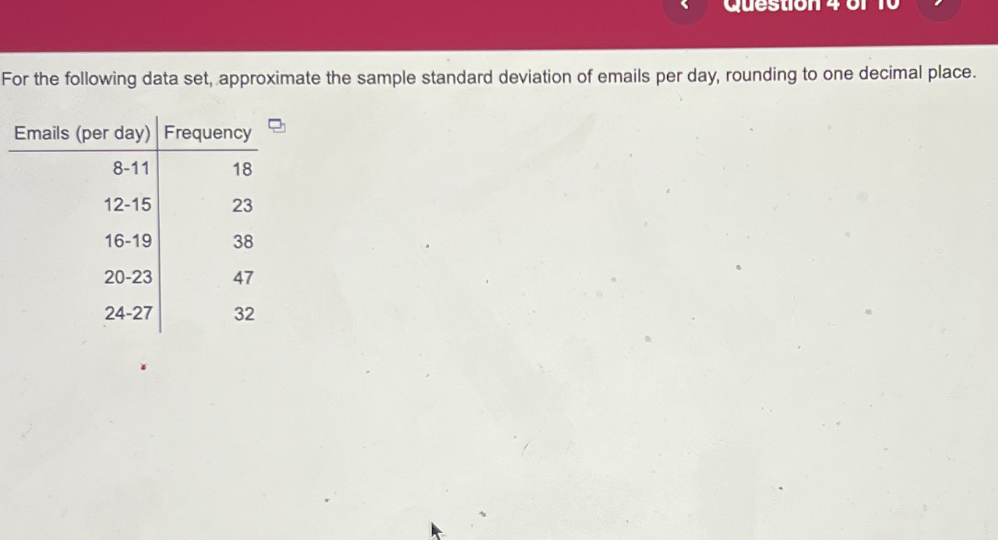 Solved For the following data set, approximate the sample | Chegg.com