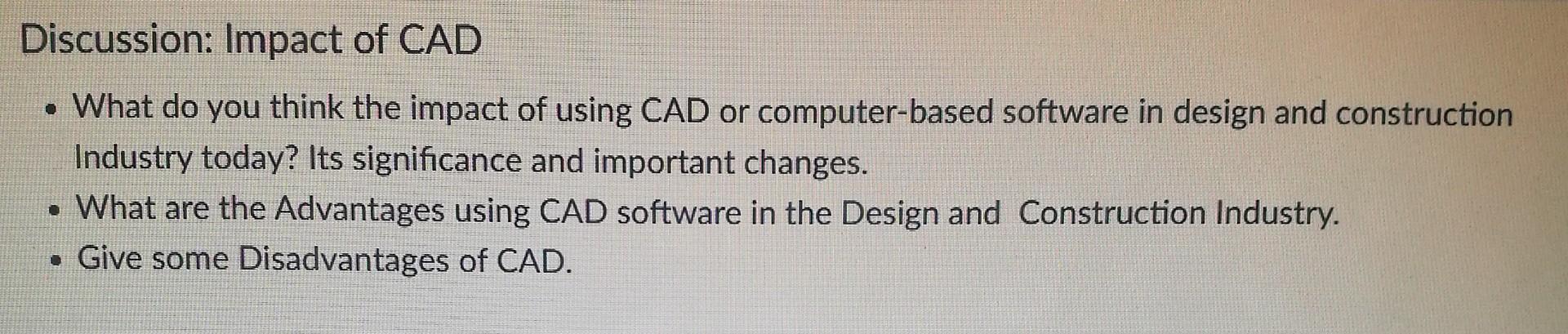 Solved Discussion: Impact of CAD • What do you think the | Chegg.com