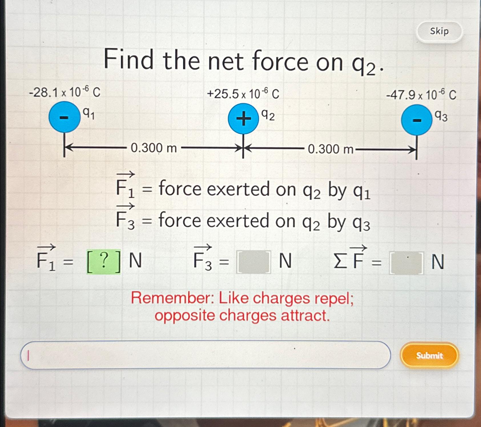 Solved Find the net force on q2.vec(F1)= ﻿force exerted | Chegg.com