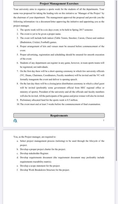 сvси. Project Management Exercises Your university | Chegg.com