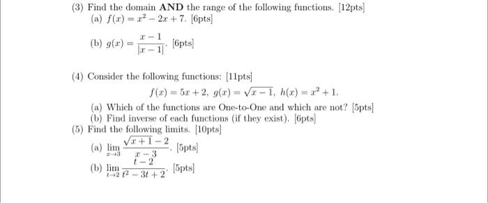 Solved (3) Find the domain AND the range of the following | Chegg.com