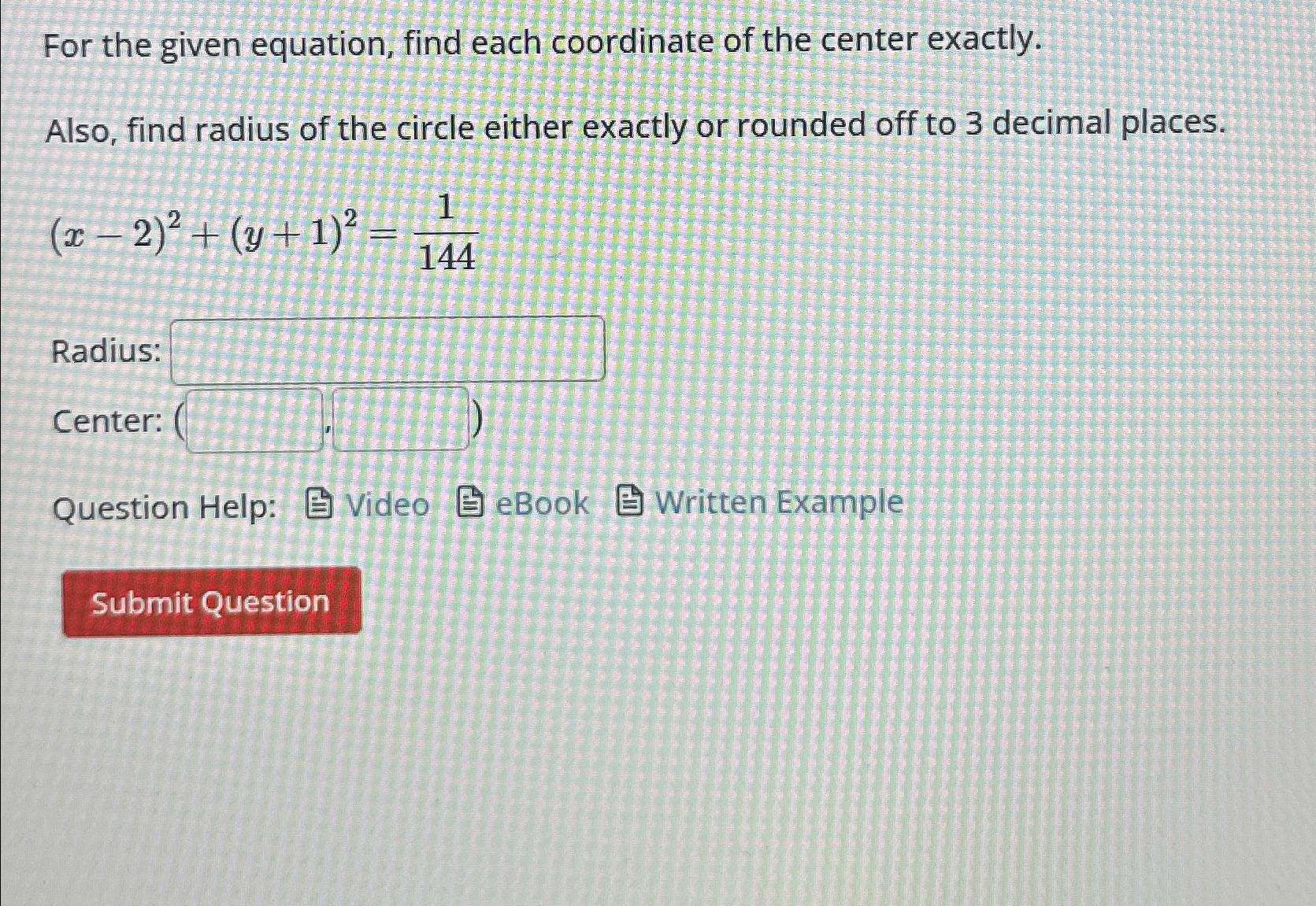 Solved For the given equation, find each coordinate of the | Chegg.com